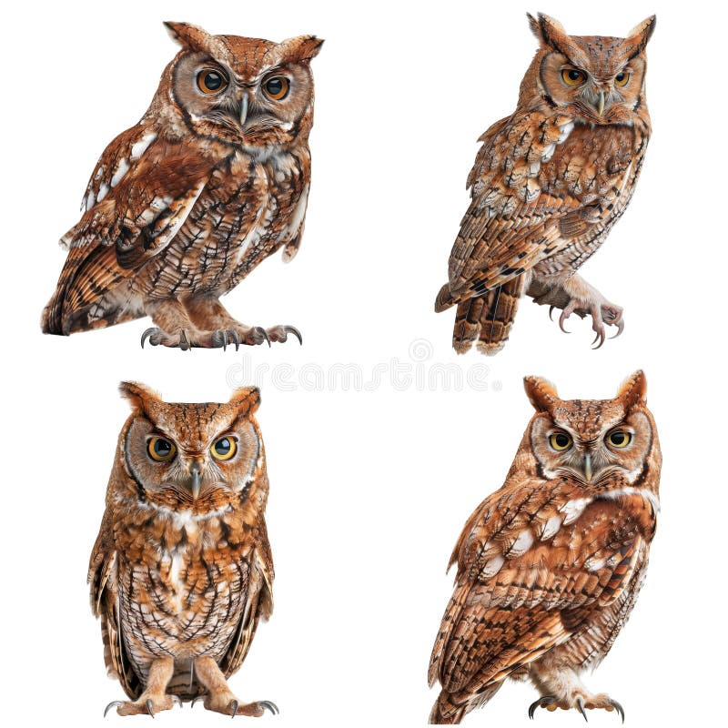 Four Eastern Screech Owls Facing Different Directions Stock Photo ...