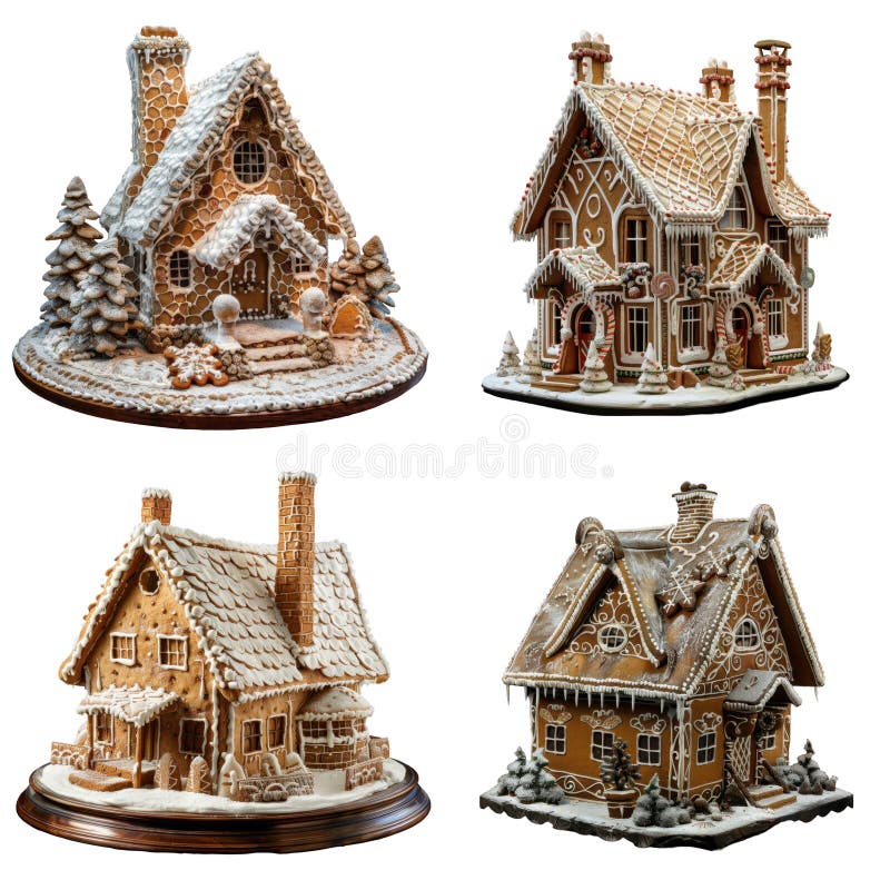 Four Elaborately Decorated Gingerbread Houses Stock Photo ...