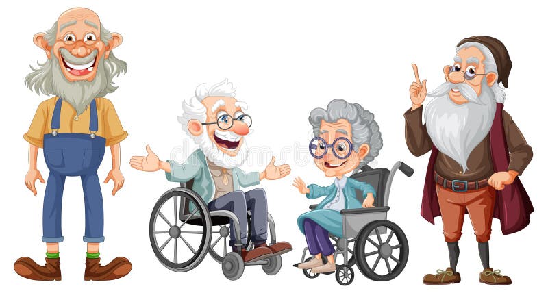 Elderly Characters, Diverse and Animated Stock Vector - Illustration of ...