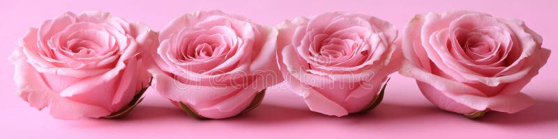 Four Elegant Pale Pink Roses in Full Bloom on a Solid Pink Background ...