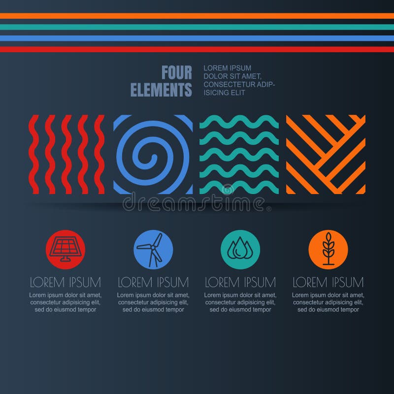 Four Elements Abstract Linear Symbols and Alternative Energy Icons on ...