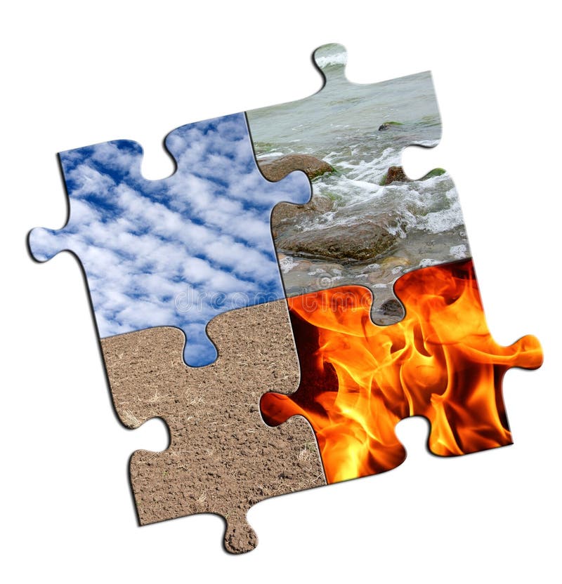The Four Elements in a Collage Stock Illustration - Illustration of ...