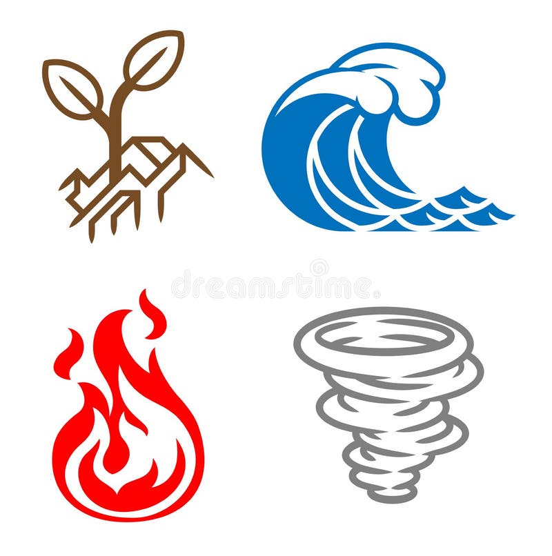 Four Elements Earth Water Air Fire Icon Set Stock Vector - Illustration ...