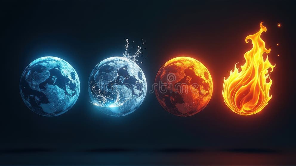 Four Elements Earth, Water, Fire, and Air Stock Illustration ...