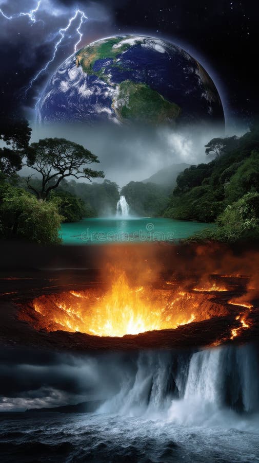 Four Elements Earth Waterfall Lava: Nature S Powerful Forces Combined ...