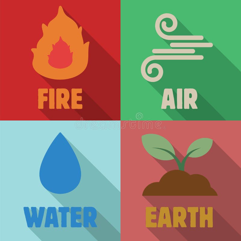 Four Elements Long Shadow Flat Stock Vector - Illustration of graphic ...