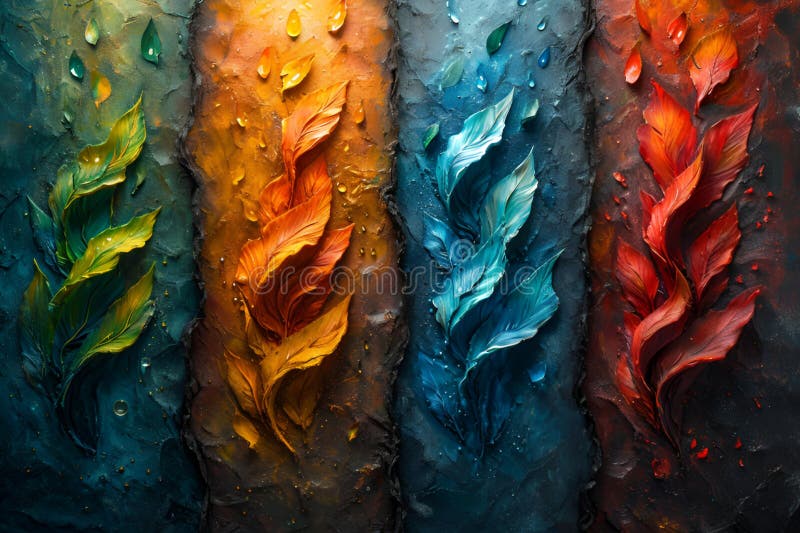 Four Elements of Nature, Collage of Abstract Backgrounds from Fire ...