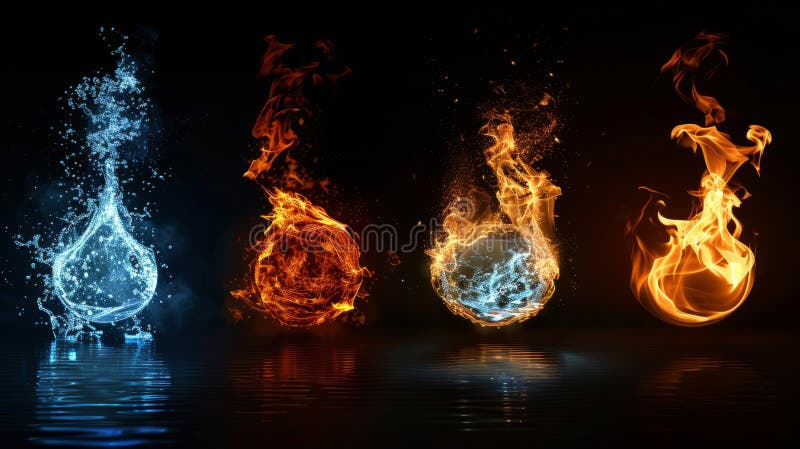 Four Elements of Nature Represented by Water, Air, Fire, and Earth in a ...