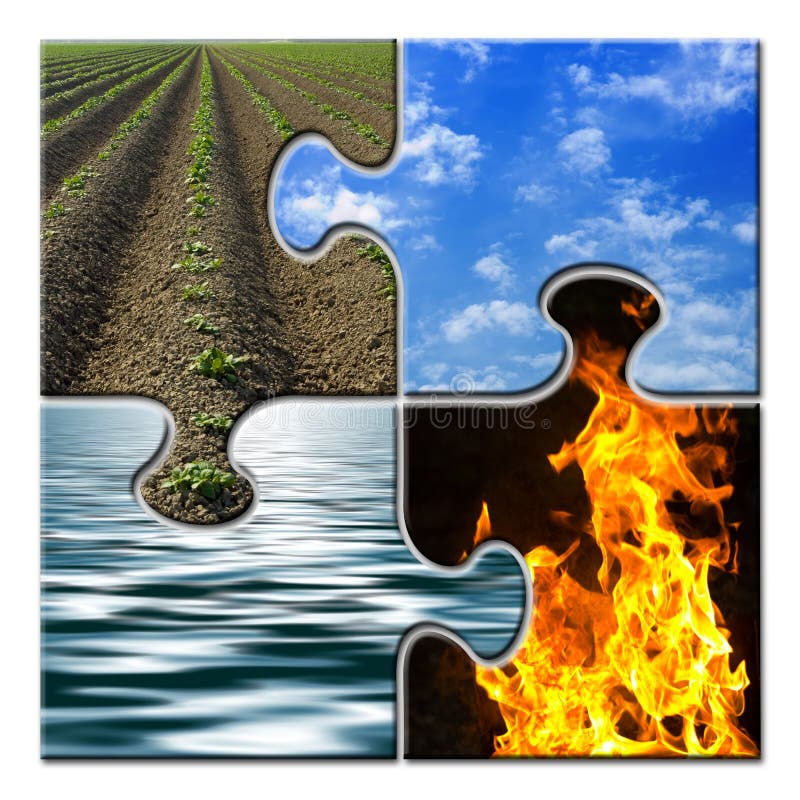 Four elements in a puzzle stock illustration. Illustration of collage ...