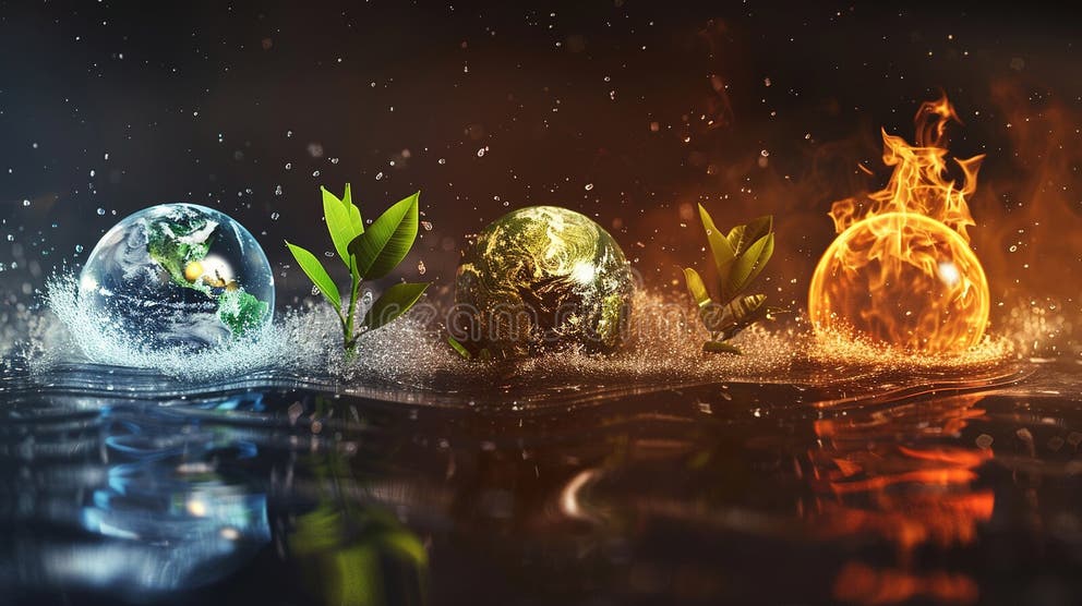 Elemental Fusion Earth, Water, Fire, and Air Stock Illustration ...