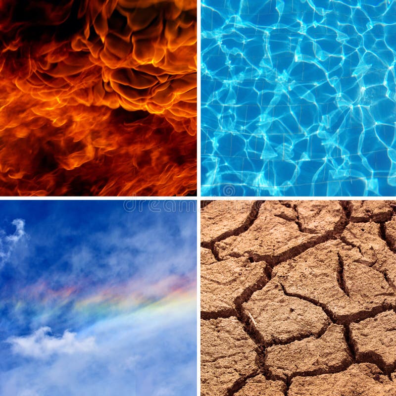 The Four Elements Inside Squares Photo Frames Stock Image - Image of ...