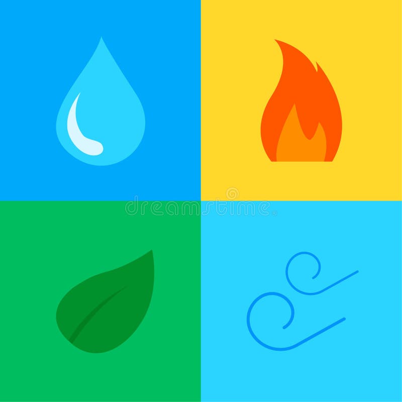 Four Elements - Vector Icons Set - Fire, Water, Air, Ground. Stock ...