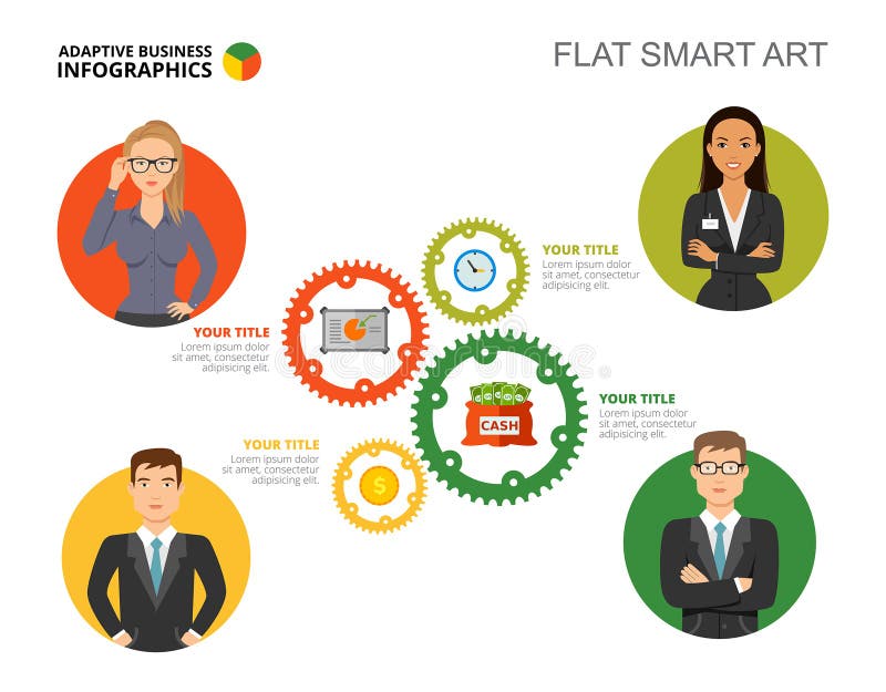 Four Employees Chart Slide Template Stock Vector - Illustration of ...
