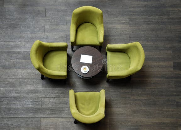 Four Empty Chairs, Round Table with Empty Cup of Coffee. Visitor Has ...