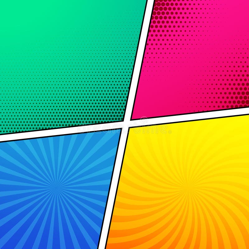 Empty Comic Book Page Template Colorful Background with Rays Stock ...