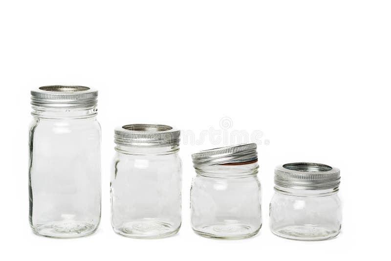 Four empty glass jar stock photo. Image of canning, isolated - 65026004