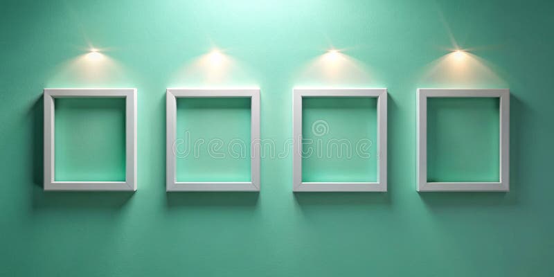 Four Empty Square Frames in a Random Pattern on a Mint Wall Each Frame ...