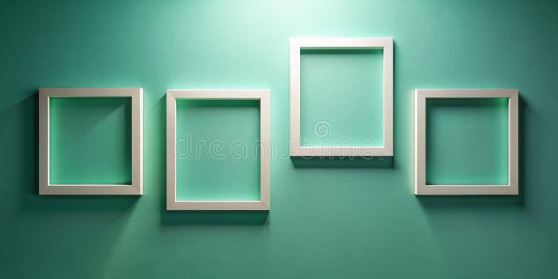 Four Empty Square Frames in a Random Pattern on a Mint Wall Each Frame ...