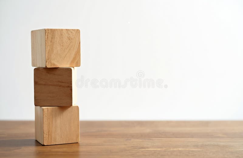Four Empty Wooden Cube Blocks Stack on Table with Copy Space. Pile of ...