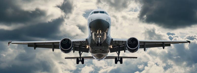 Four Engine Commercial Airplane Approaching Viewed. Stock Photo - Image ...
