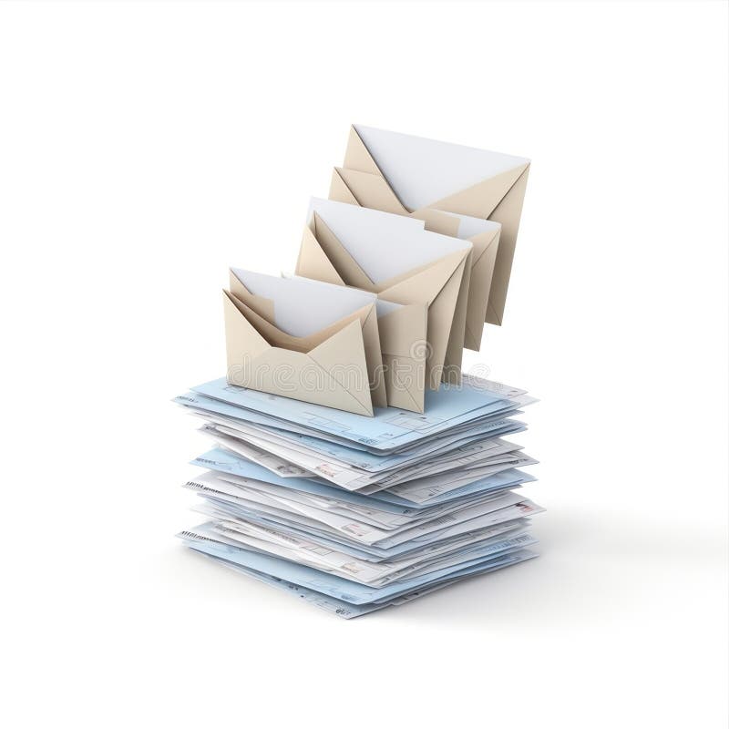 Stack of Papers with Four Envelopes and Letters, Conveying ...
