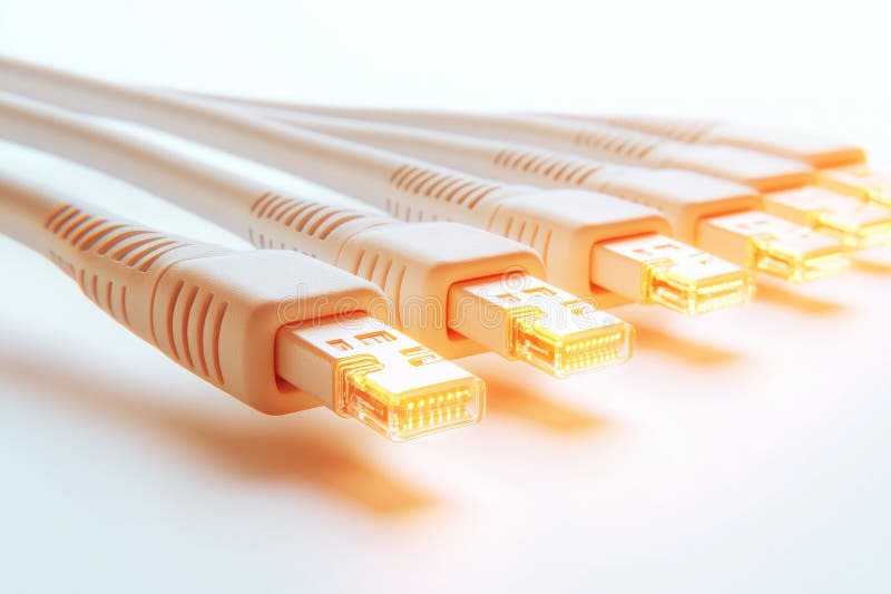 Four Ethernet Cables with Gold Plated Connectors Arranged in a Diagonal ...