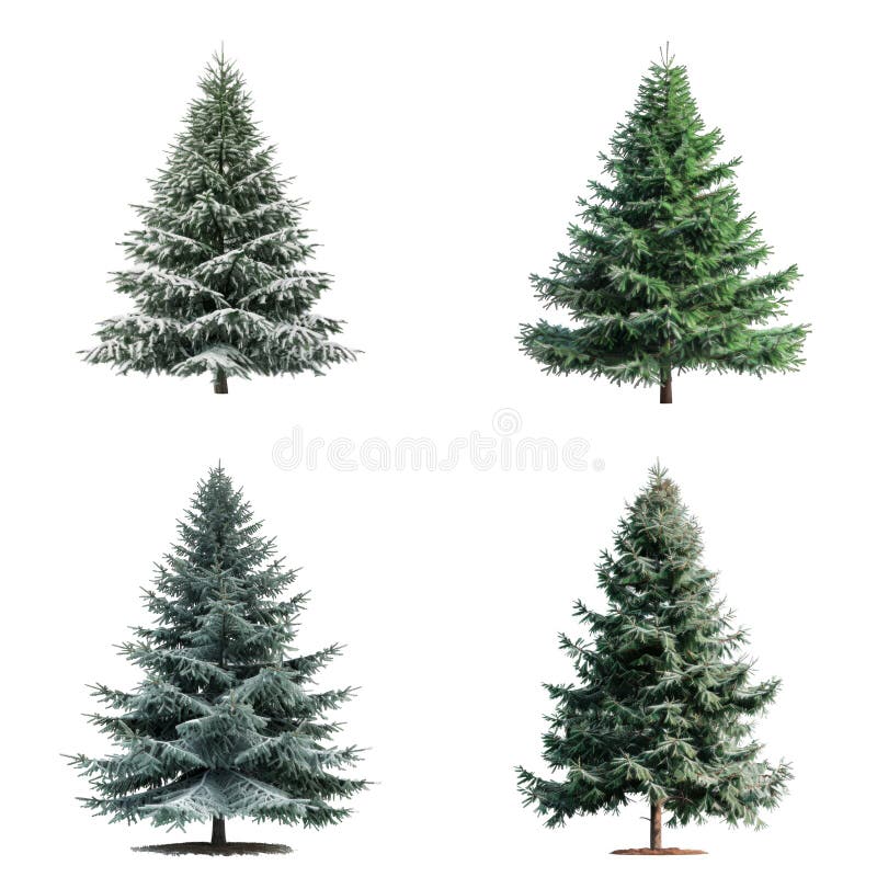Four Evergreen Trees Isolated on White Background Stock Image ...