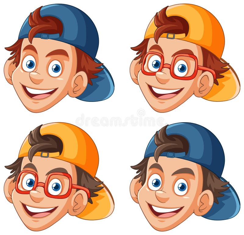 Four Happy Cartoon Boy Face Stock Vector - Illustration of youthfulness ...