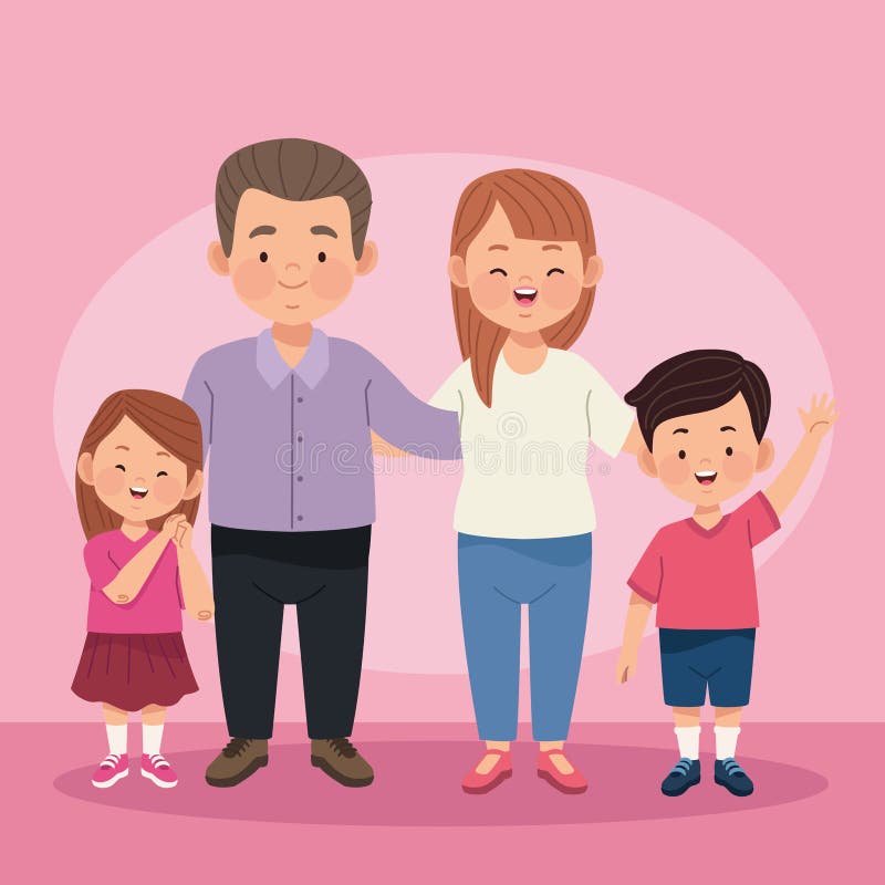 Four Family Members Characters Stock Vector - Illustration of young ...