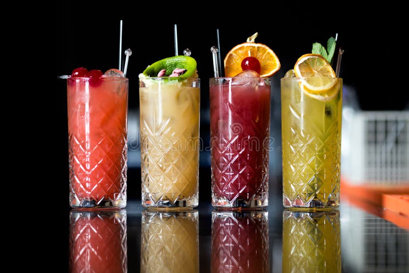 Four Fantastic Fruit Cocktails Stock Image - Image of glass, drink ...