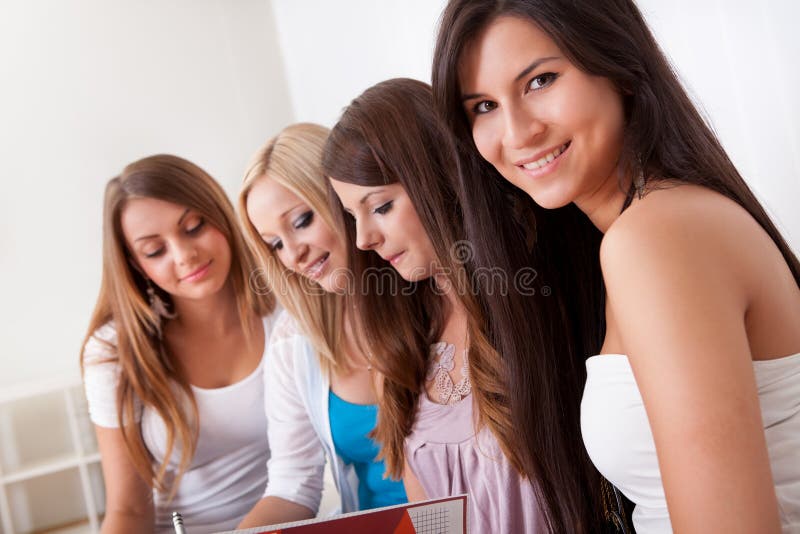 Four Female Students Doing Homework Stock Image - Image of group ...
