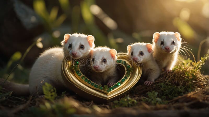 Adorable Ferrets Posing with Heart-Shaped Frame in Golden Hour Light ...