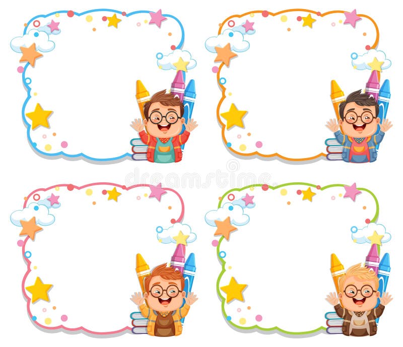 Four Festive Frames with a Cartoon Boy Stock Vector - Illustration of ...