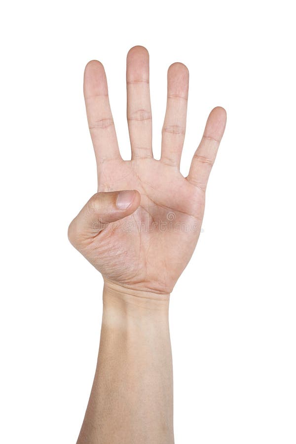 Four Fingers Sign by Hand Isolated on White Stock Photo - Image of ...