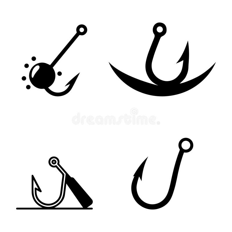 Four Fishing Hooks in Simple Black and White Design Stock Vector ...