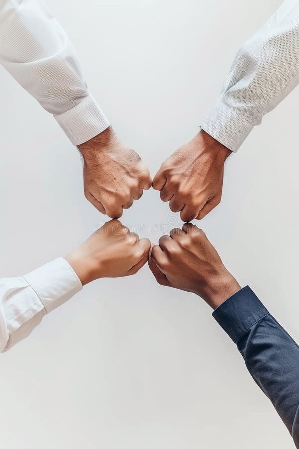 Four Fists Touching in a Circle. Symbolizing Cooperation, Teamwork ...