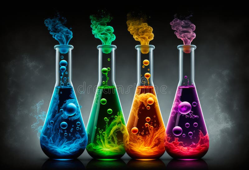 Four Flasks with Colorful Liquid Inside of Them. Created with ...