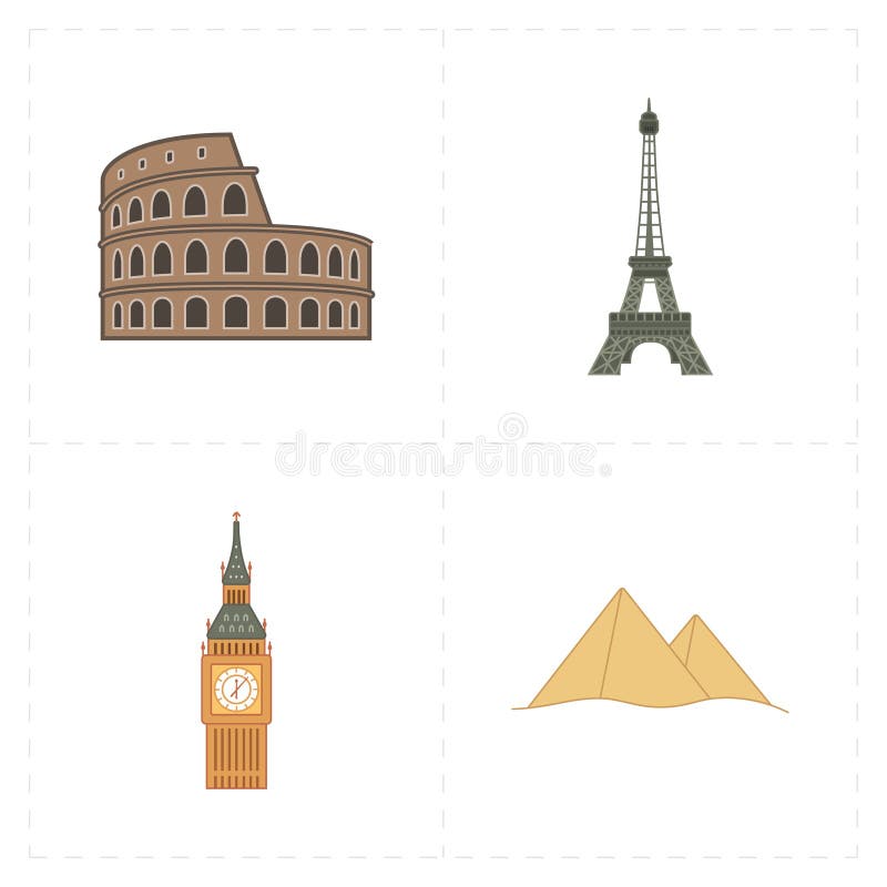 Four flat landmark icons stock vector. Illustration of landmark - 93005493