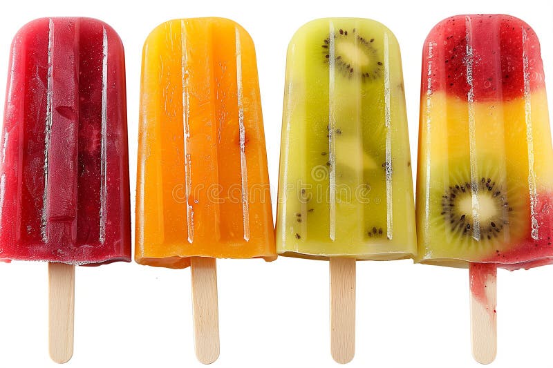 Four Flavored Popsicles on a White Background: Close-up of Four ...