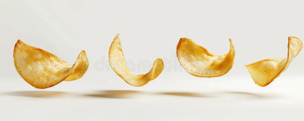 Four Floating Potato Chips on a White Background Stock Image - Image of ...