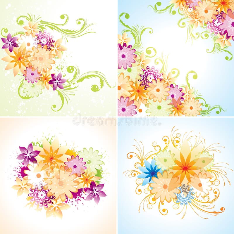 Four Floral Designs. Eps8 (Flatten Transparency). Stock Illustration ...