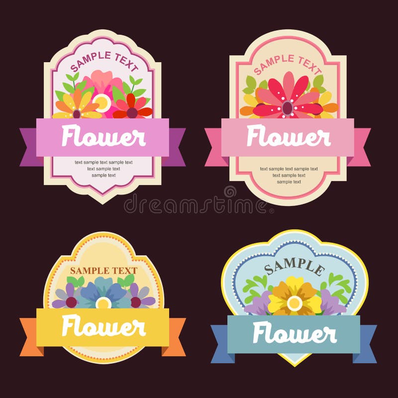 Cute Four Flower Labels Sticker Stock Vector - Illustration of ...