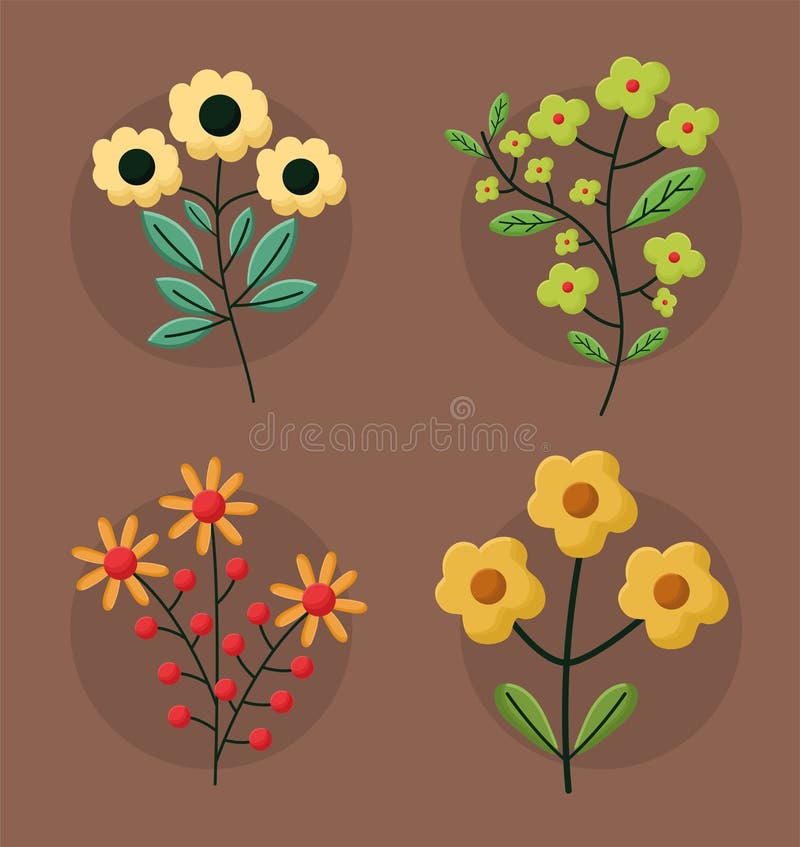 Four flowers branches stock vector. Illustration of design - 239947822