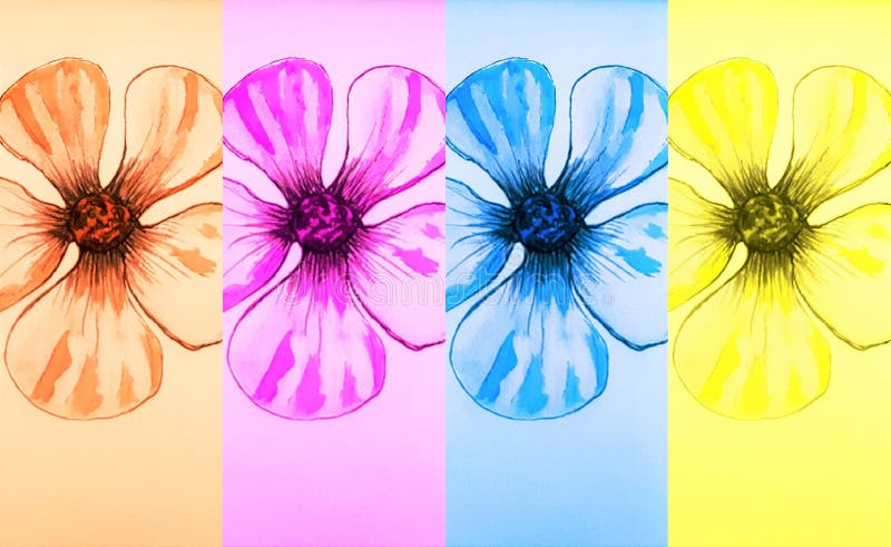Four Flowers of Different Colors Stock Illustration - Illustration of ...