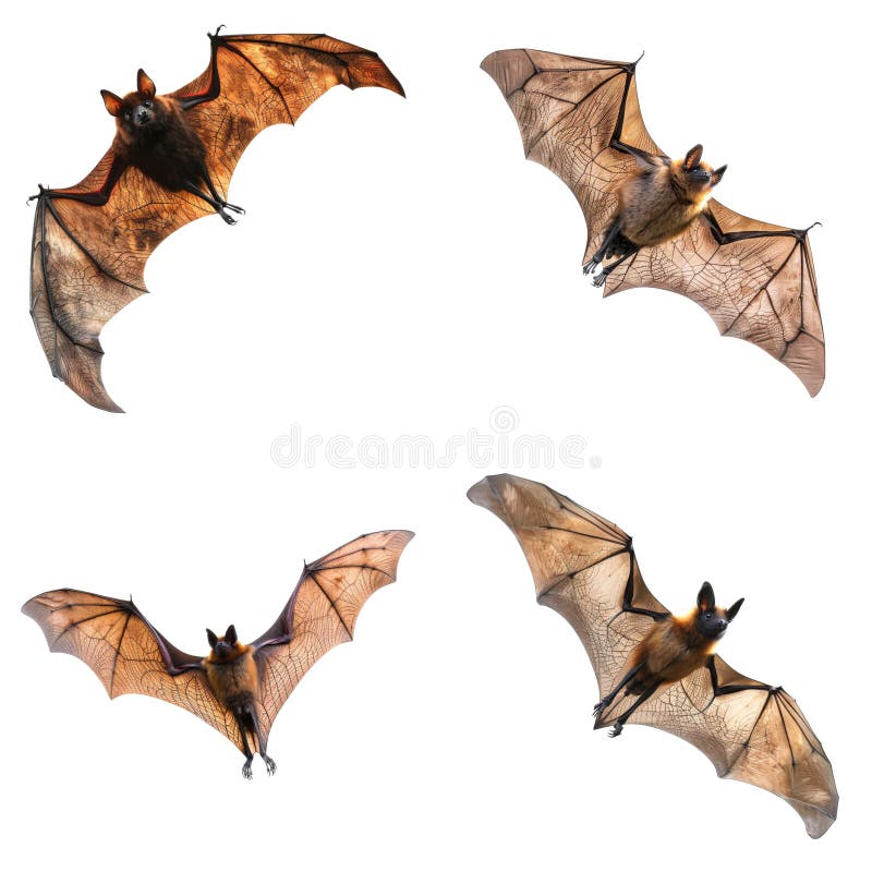 Four Flying Bats with Spread Wings Stock Photo - Illustration of ...