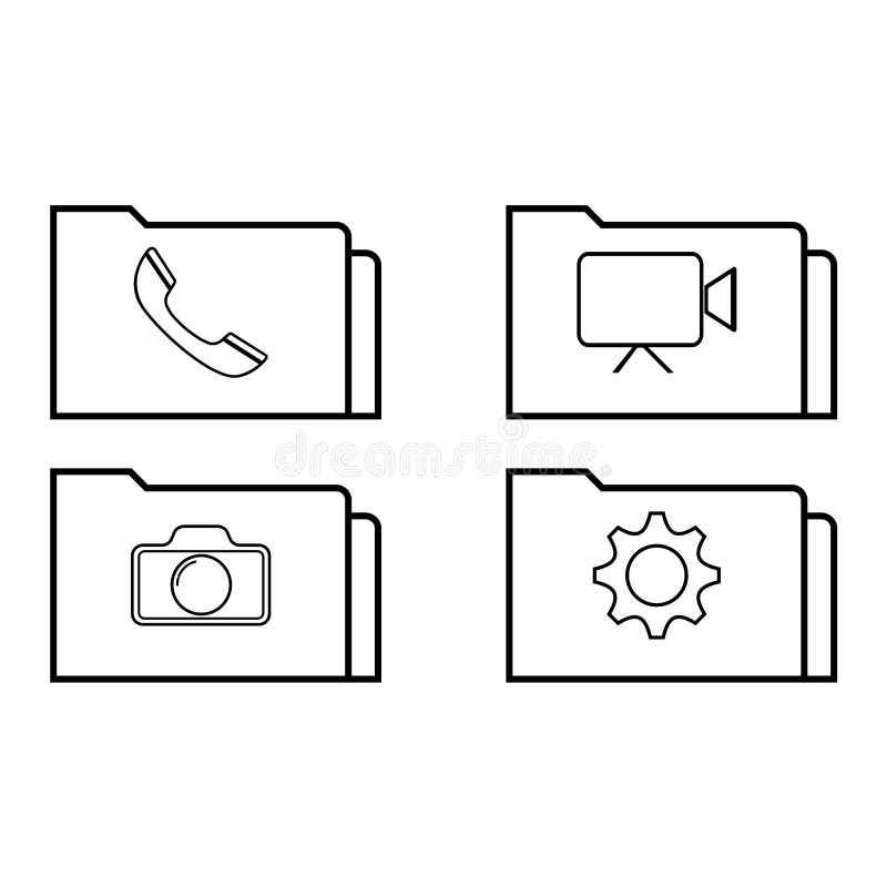 Four Folders Sign. Folder with a Handset, a Camera Illustration Stock ...