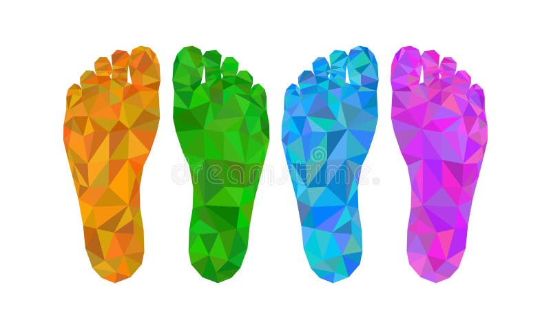 Four Footprint Left and Right Foot Bottom View Low Poly Polygon Stock ...