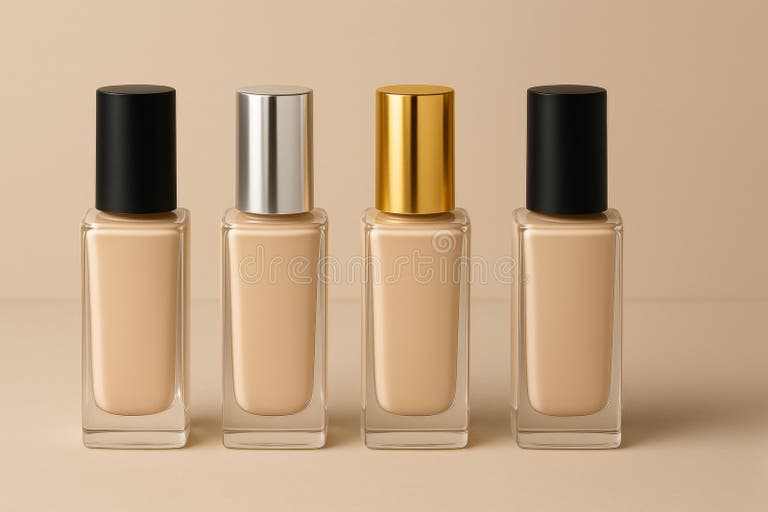 Four Foundation Bottles Standing Side by Side, Showcasing Different ...