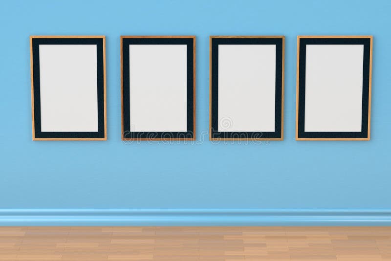 Four Frames on Blue Wall,3D Illustration. Stock Illustration ...