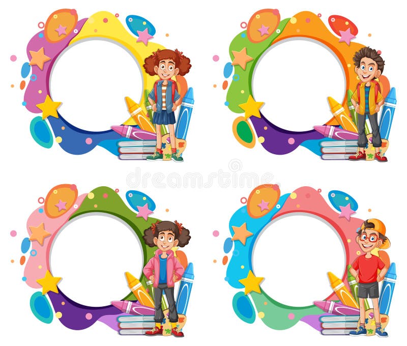 Four Frames Featuring a Cheerful Student Stock Vector - Illustration of ...